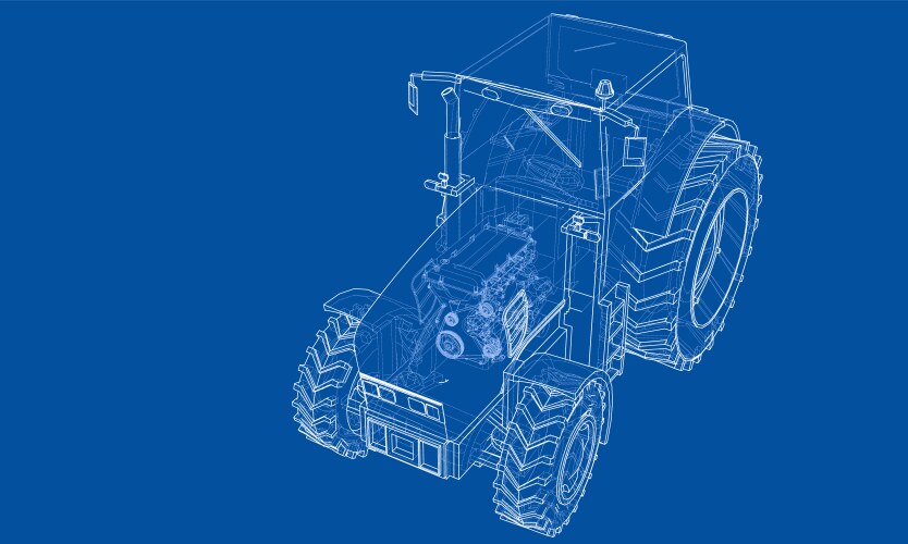 Outline blueprint tractor side front and top Vector Image