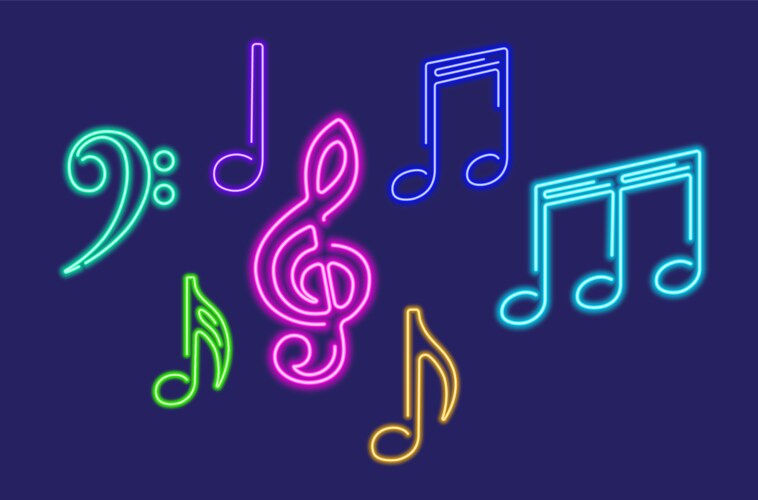 Neon glowing colorful music notes Royalty Free Vector Image