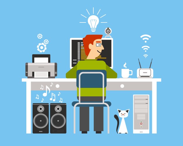 Workplace of programmer and process coding Vector Image