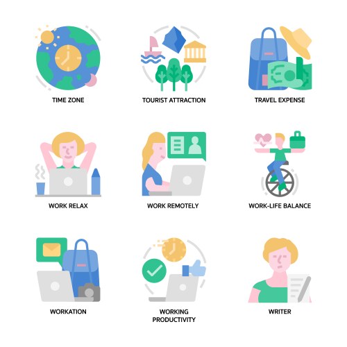 Workation icons set Royalty Free Vector Image - VectorStock