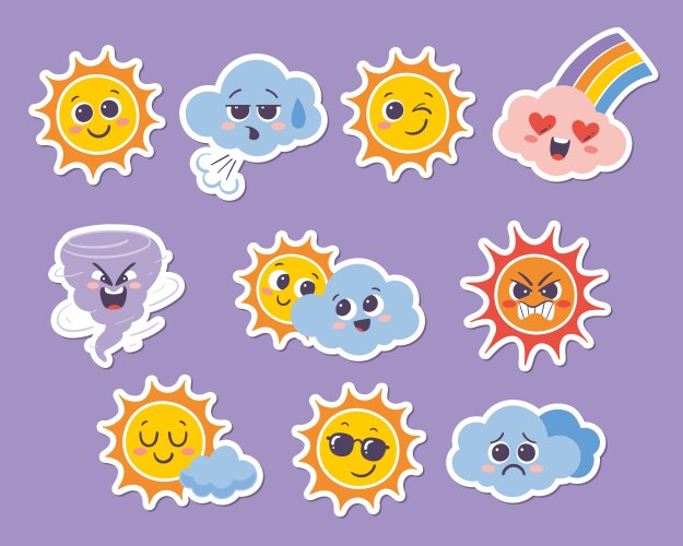 Weather forecast emoji sticker collection Vector Image