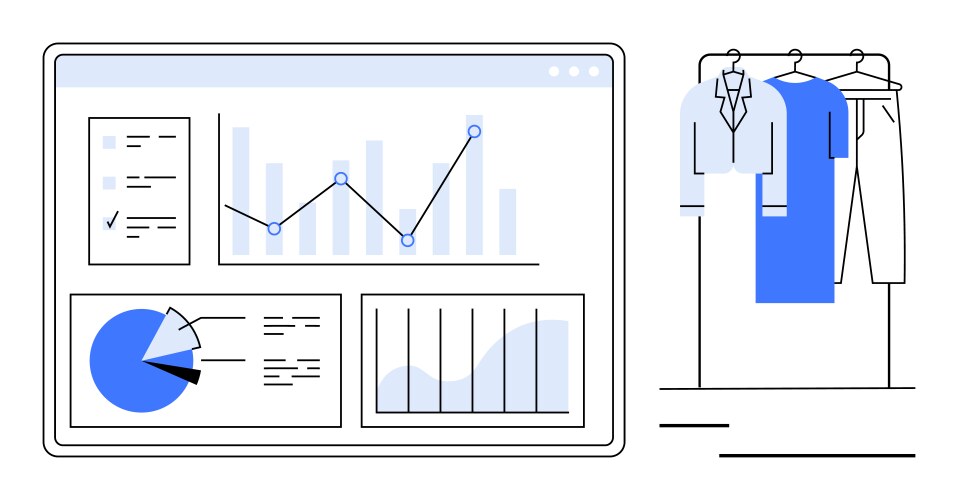 Data analysis dashboard clothing rack Royalty Free Vector