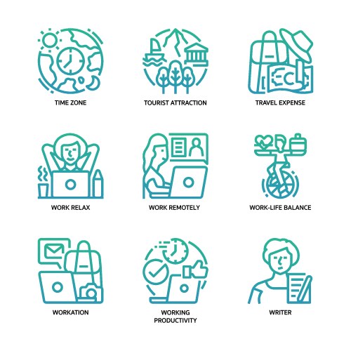 Workation icons set Royalty Free Vector Image - VectorStock