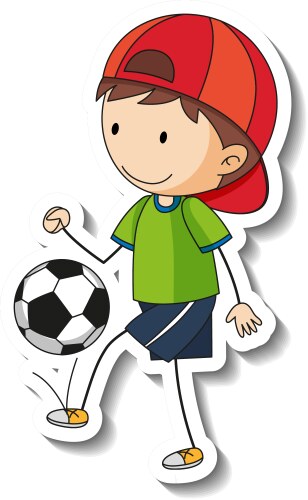 Sticker template with a boy holding football Vector Image