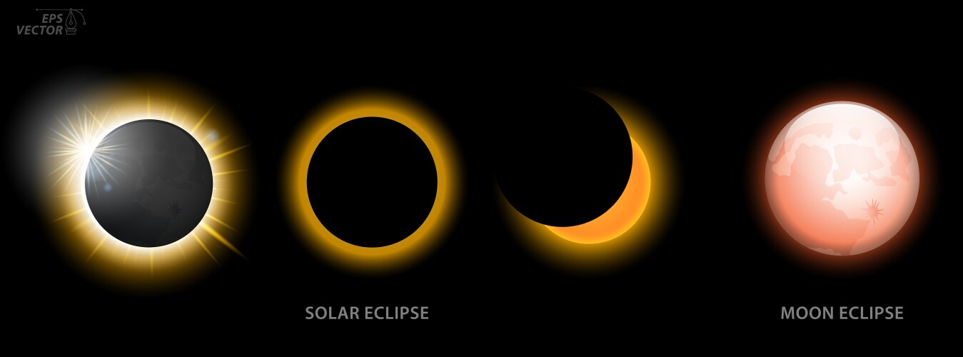 Realistic solar and lunar eclipses concept 3d ill Vector Image