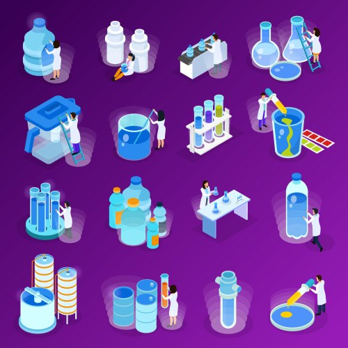 Wastewater purification isometric icons set Vector Image