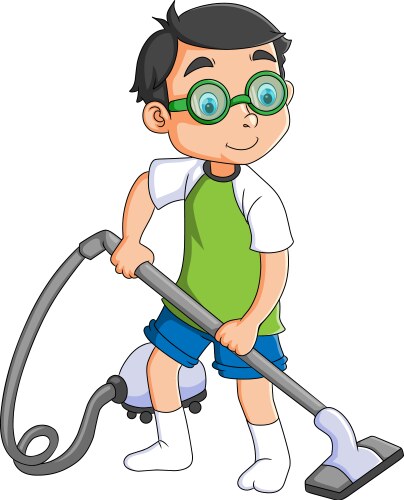 Young man cleaning with vacuum cleaner Royalty Free Vector