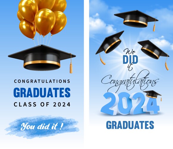 Congratulation graduates banner horizontal set Vector Image