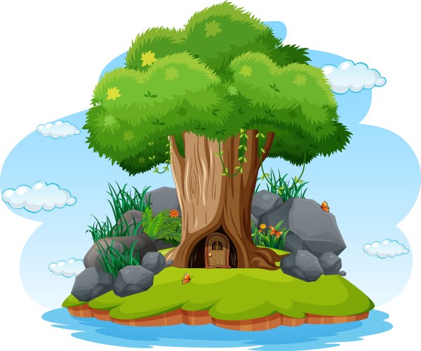 Fantasy tree house inside trunk Royalty Free Vector Image