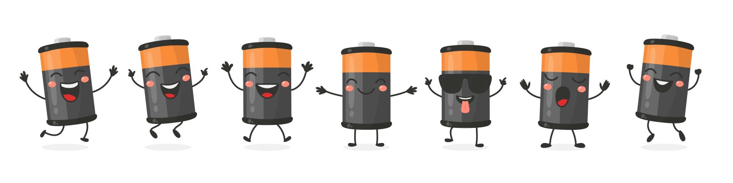 Flat cartoon cute and funny battery Royalty Free Vector