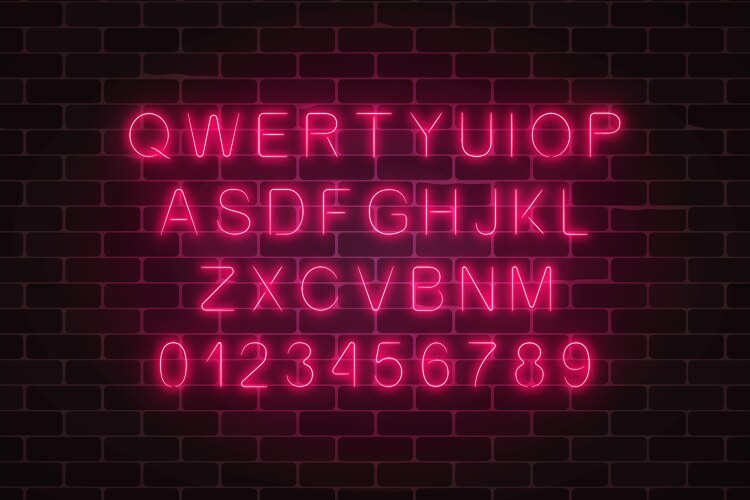Glowing neon script alphabet font Royalty Free Vector Image