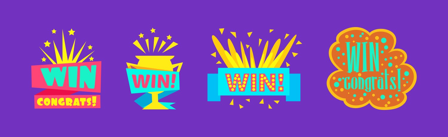 Win congrats bubble and sticker colorful Vector Image