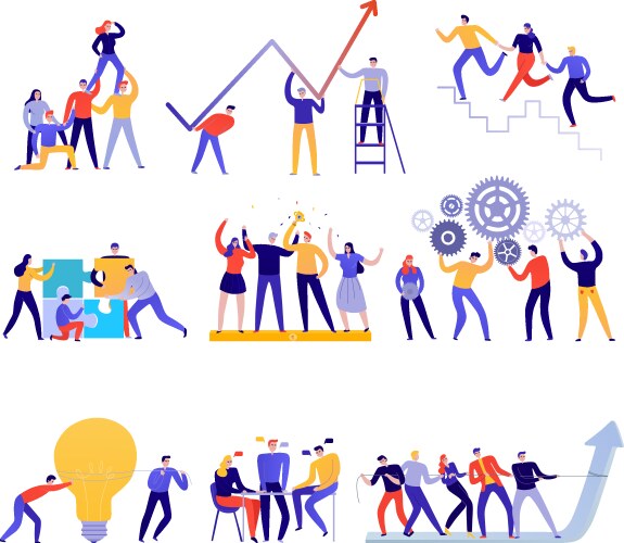 Teamwork symbols set Royalty Free Vector Image