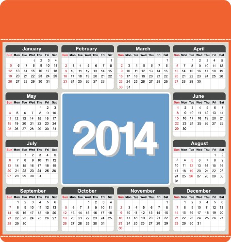 Calendar 2014 Royalty Free Vector Image - VectorStock