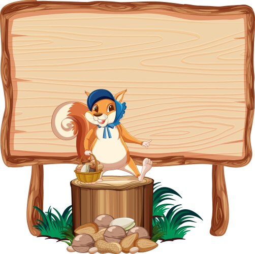 Cartoon birds and squirrel by a wooden sign Vector Image
