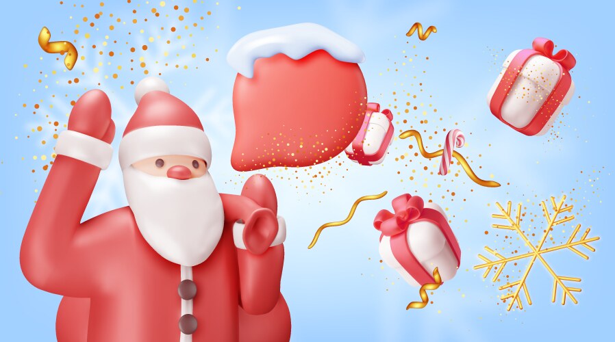3d christmas banner with santa and chat bubble Vector Image