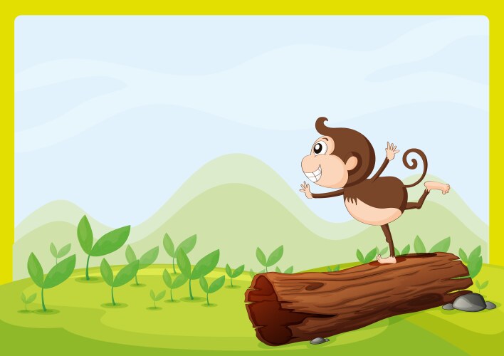 Cartoon happy monkey dancing on tree stump Vector Image