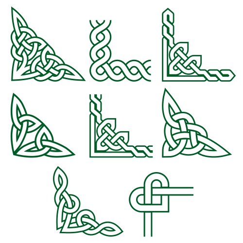 Irish celtic corners design set braided Royalty Free Vector