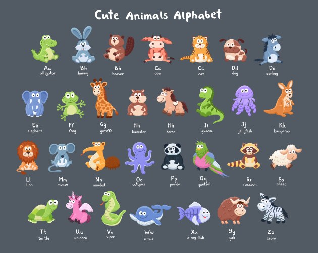 Cartoon animals alphabet Royalty Free Vector Image