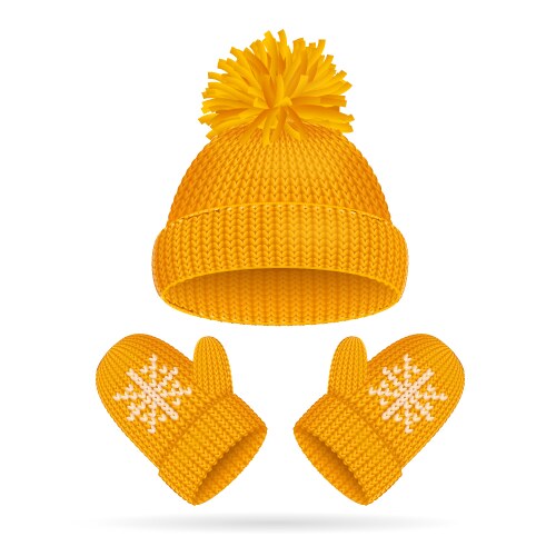 Blue Knitted Winter Hat & Gloves Set – Royalty-Free Vector | VectorStock