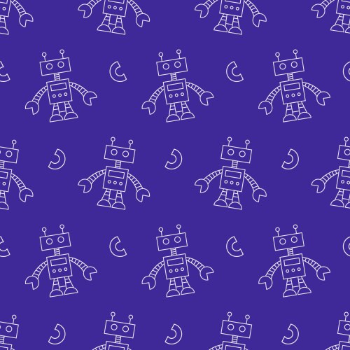 Cute fun robots seamless pattern doodle background