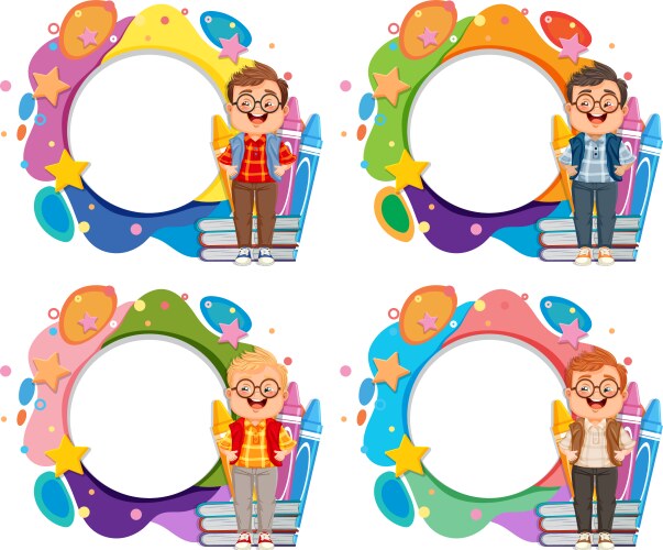 Kids graduation photo frames hanging on wall Vector Image