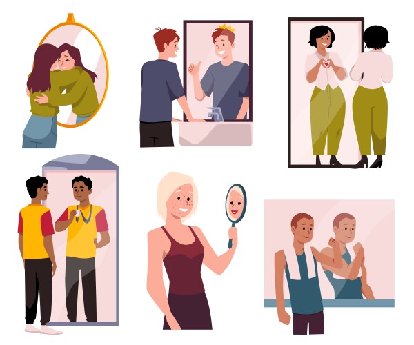 Happy people look at their reflection Royalty Free Vector