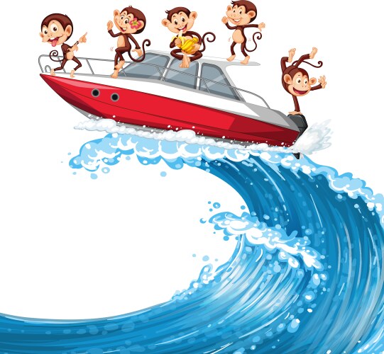 Two happy monkey on boat bed Royalty Free Vector Image