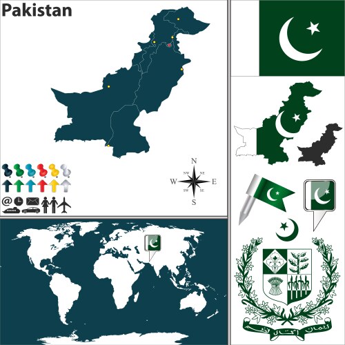 Pakistan map flat Royalty Free Vector Image - VectorStock