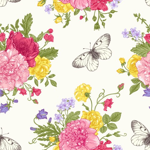 Seamless vintage pattern with bouquet Royalty Free Vector