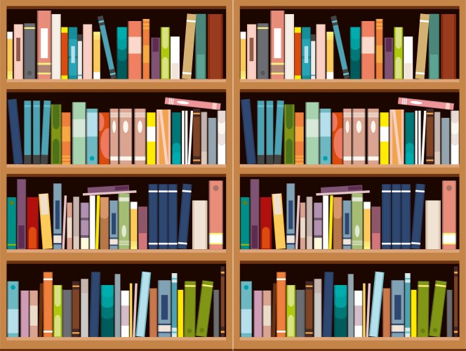 Library book shelf literature books cartoon Vector Image