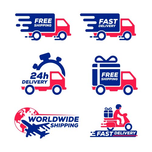 Blue delivery logos collection set of emblems Vector Image