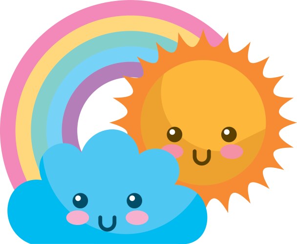 Kawaii cute rainbow and clouds weather Royalty Free Vector