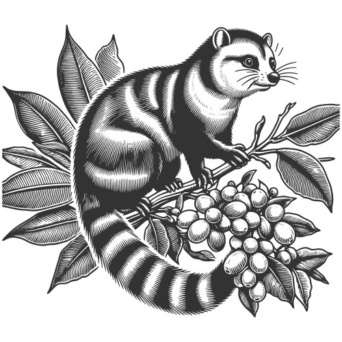 Musang asian palm civet coffee tree branch Vector Image