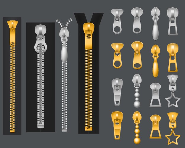 Zipper collection realistic set Royalty Free Vector Image