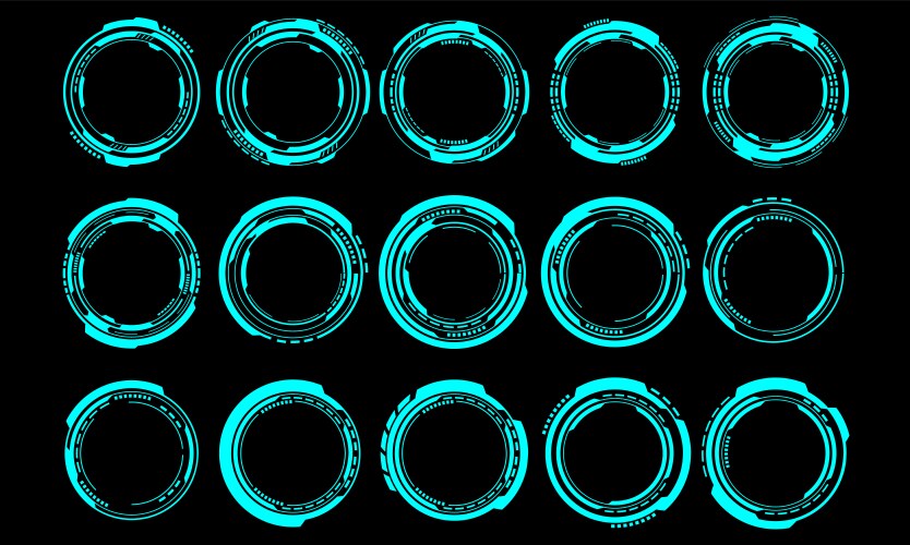 Set of sci fi blue circle user interface elements Vector Image