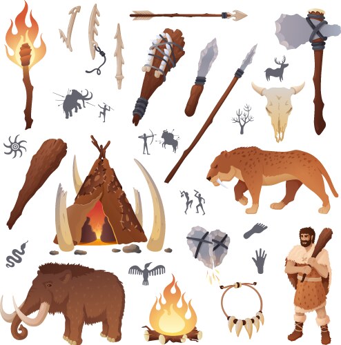 Stone Age People & Tools Royalty Free Vector Image