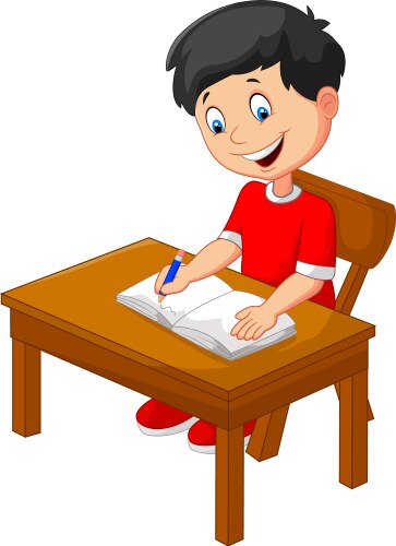 Boy student studying and writing Royalty Free Vector Image