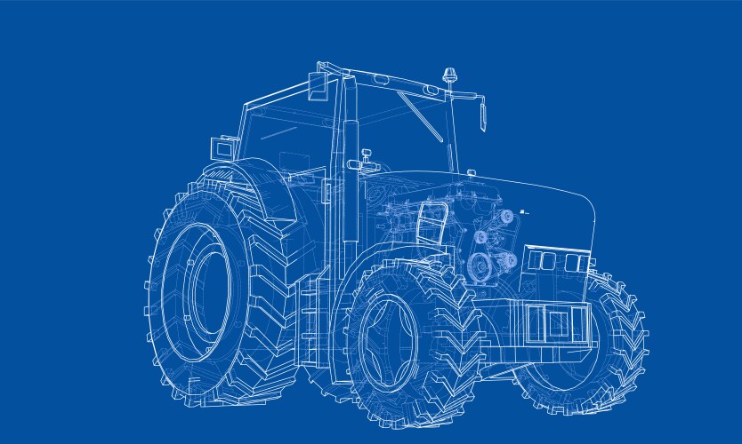 Outline blueprint tractor side front and top Vector Image