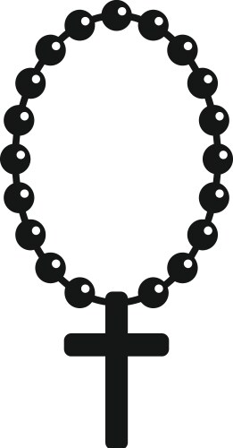 Christian rosary beads with cross pendant line art
