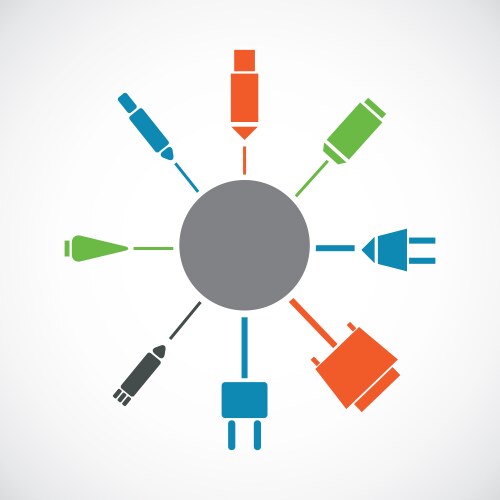 Different connection plugs and wires Royalty Free Vector