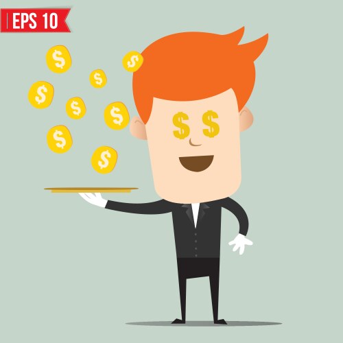 Cartoon waiter serving a big cake Royalty Free Vector Image