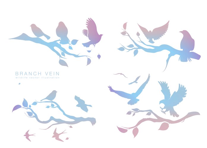 Flock of flying birds on tree branch Royalty Free Vector