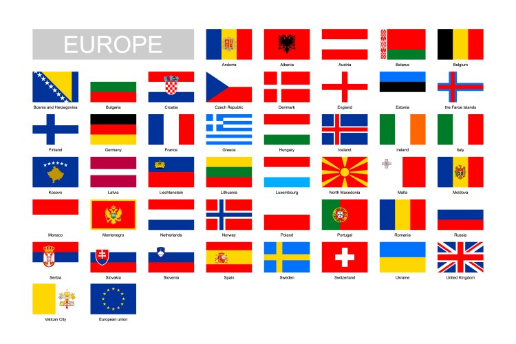 Europe map mixed with countries national flags Vector Image