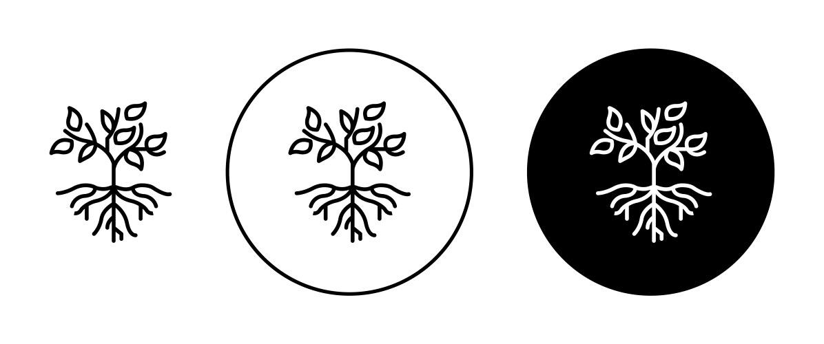 Tree with roots and leaves icon set root leaf Vector Image