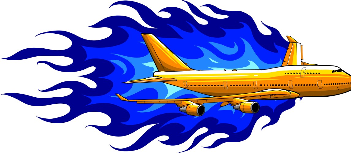 Civil aircraft with flames Royalty Free Vector Image