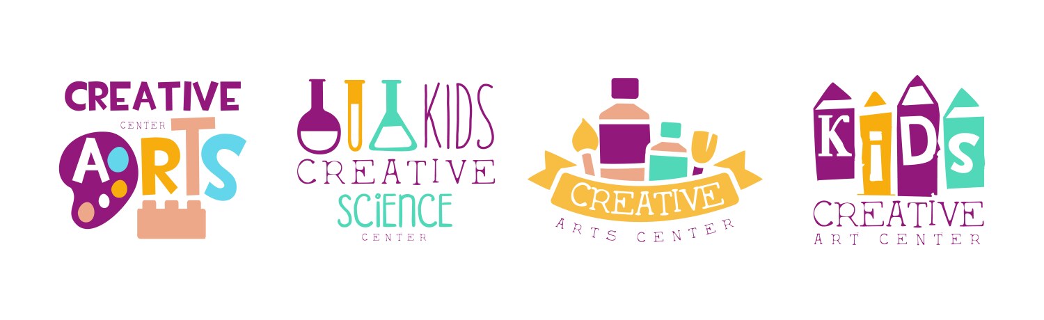 Kids creative class template promotional logo set Vector Image