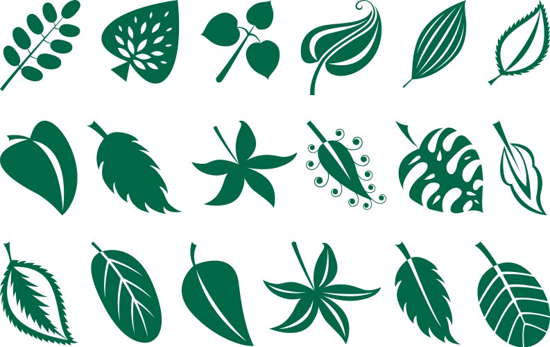 Green leaves icons leaf symbols Royalty Free Vector Image
