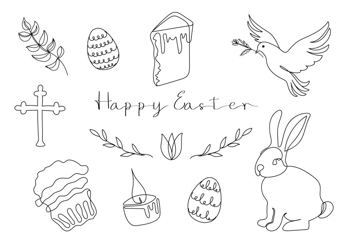 Easter set in continuous one line style Royalty Free Vector