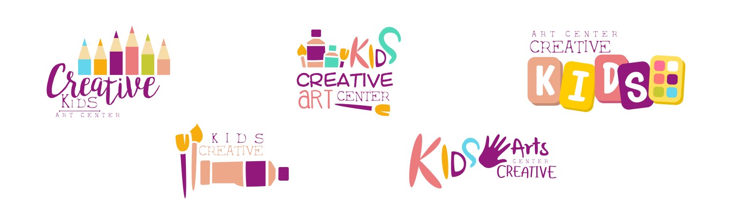 Kids creative class template promotional logo set Vector Image